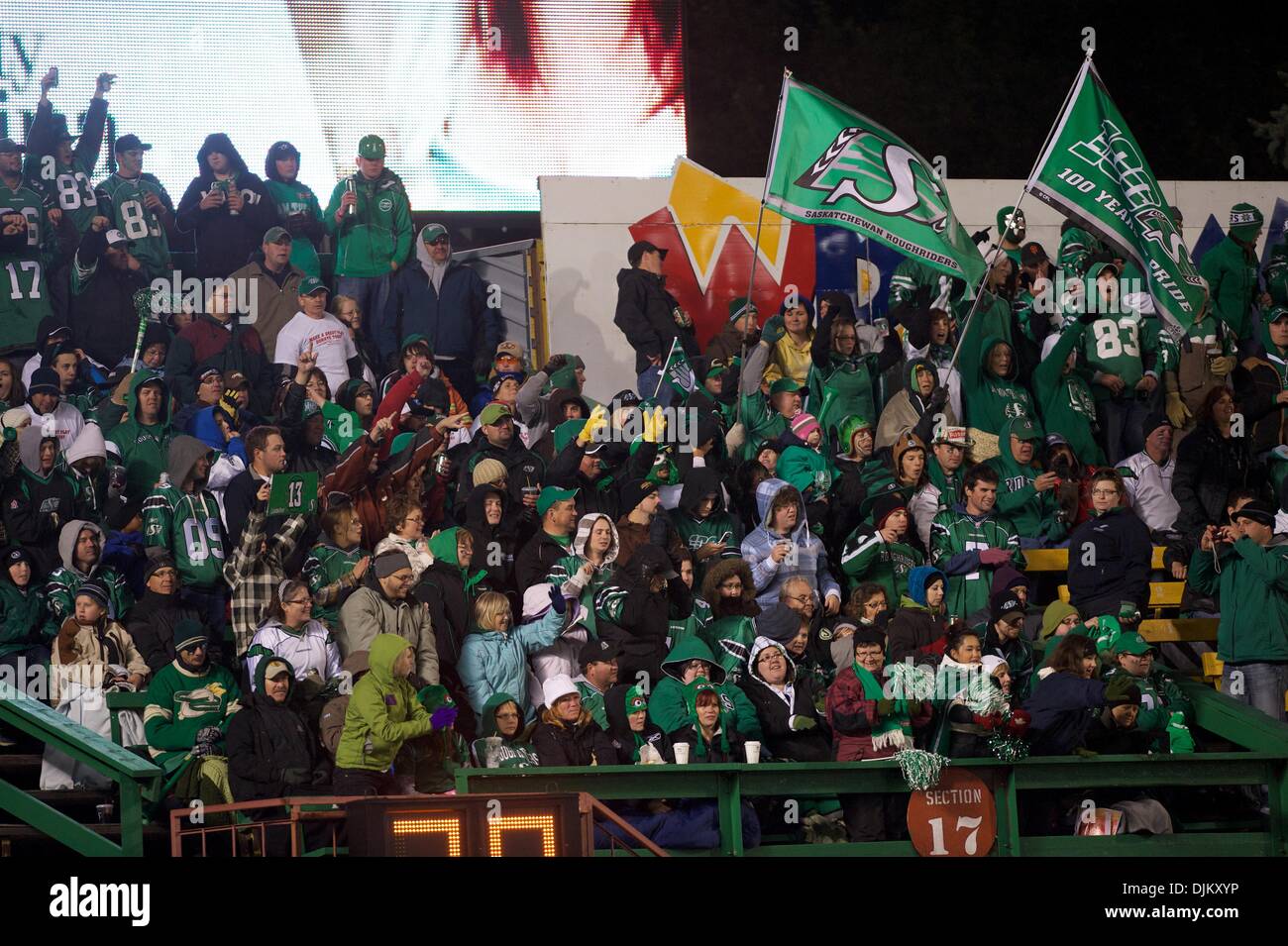 Sept. 17, 2010 - Regina, Saskatchewan, Canada - Fans cheer on their ...