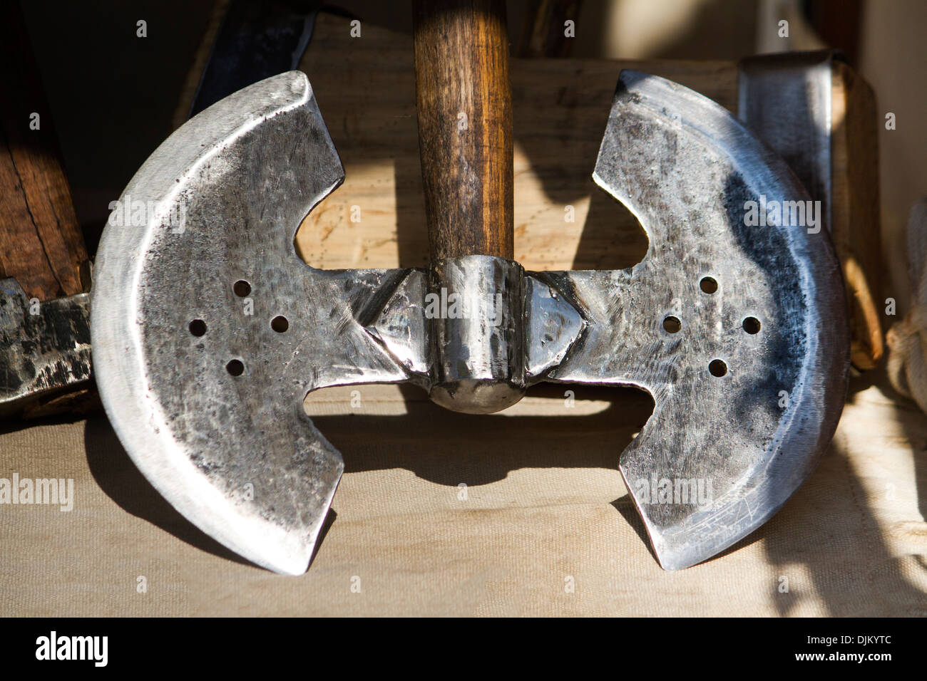 Close up view of a medieval axe on display Stock Photo - Alamy