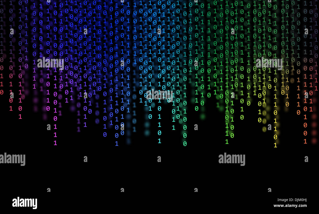 Abstract Rainbow Binary Code on black background Stock Photo - Alamy