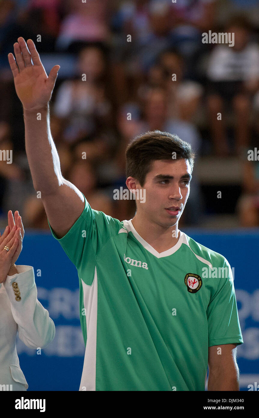 Acapulco, Mexico. 29th Nov, 2013. Mexican gymnast Daniel Corral waves ...