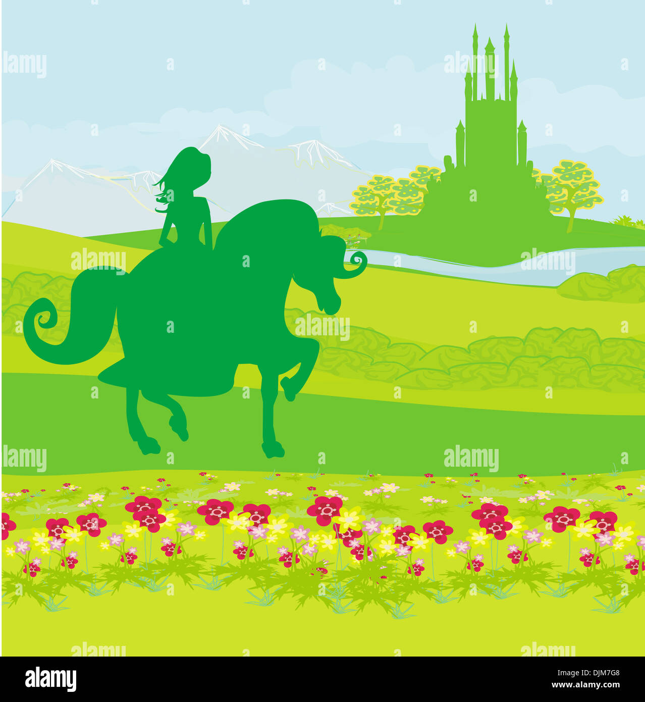 princess riding a horse into the castle Stock Photo - Alamy