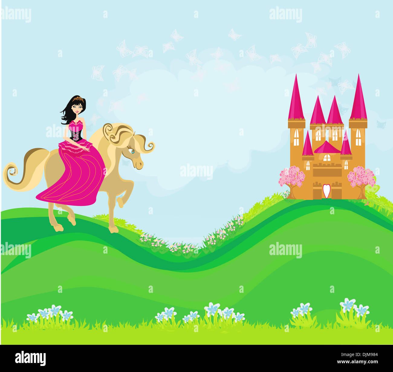 princess riding a horse into the castle Stock Photo - Alamy