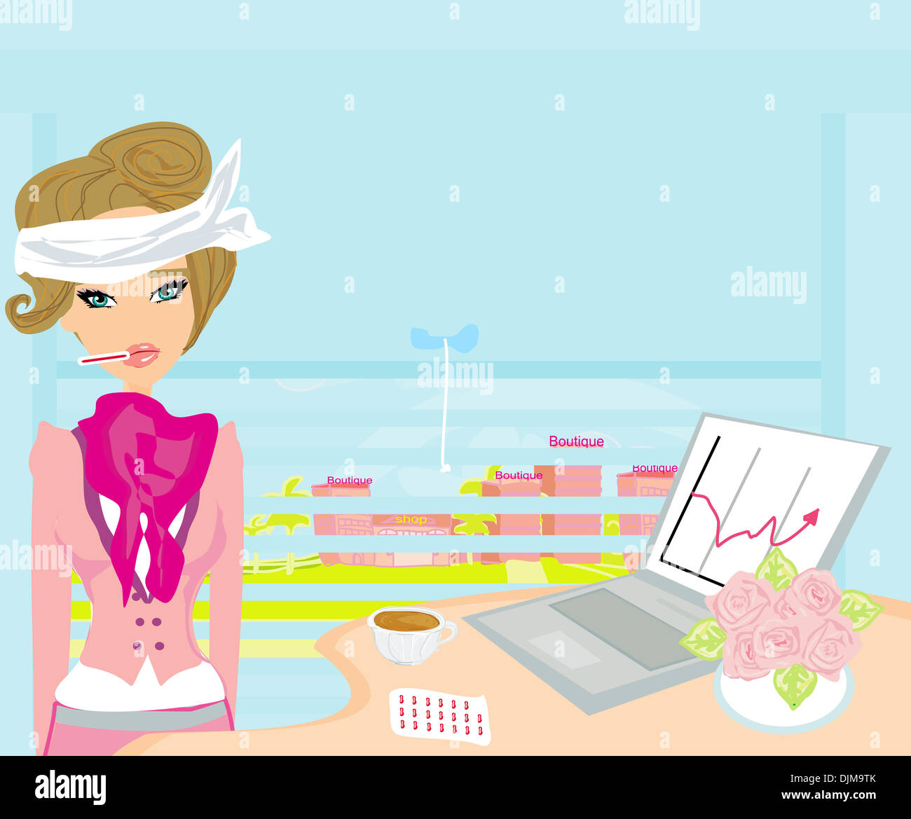 Cartoon illustration sick computer thermometer hi-res stock photography ...