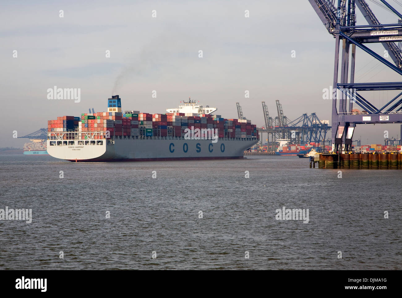 Cosco Harmony ship leaving Port of Felixstowe, Suffolk, England Stock ...
