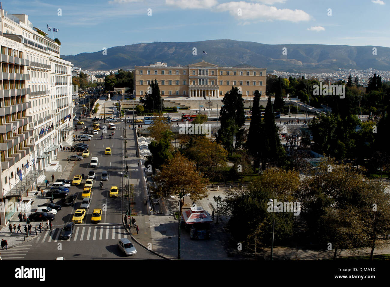 Syntagma square and the Parliament. The historic center of Athens from ...