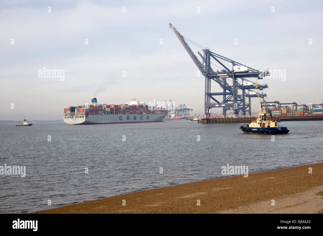 Cosco Harmony ship leaving Port of Felixstowe, Suffolk, England Stock ...