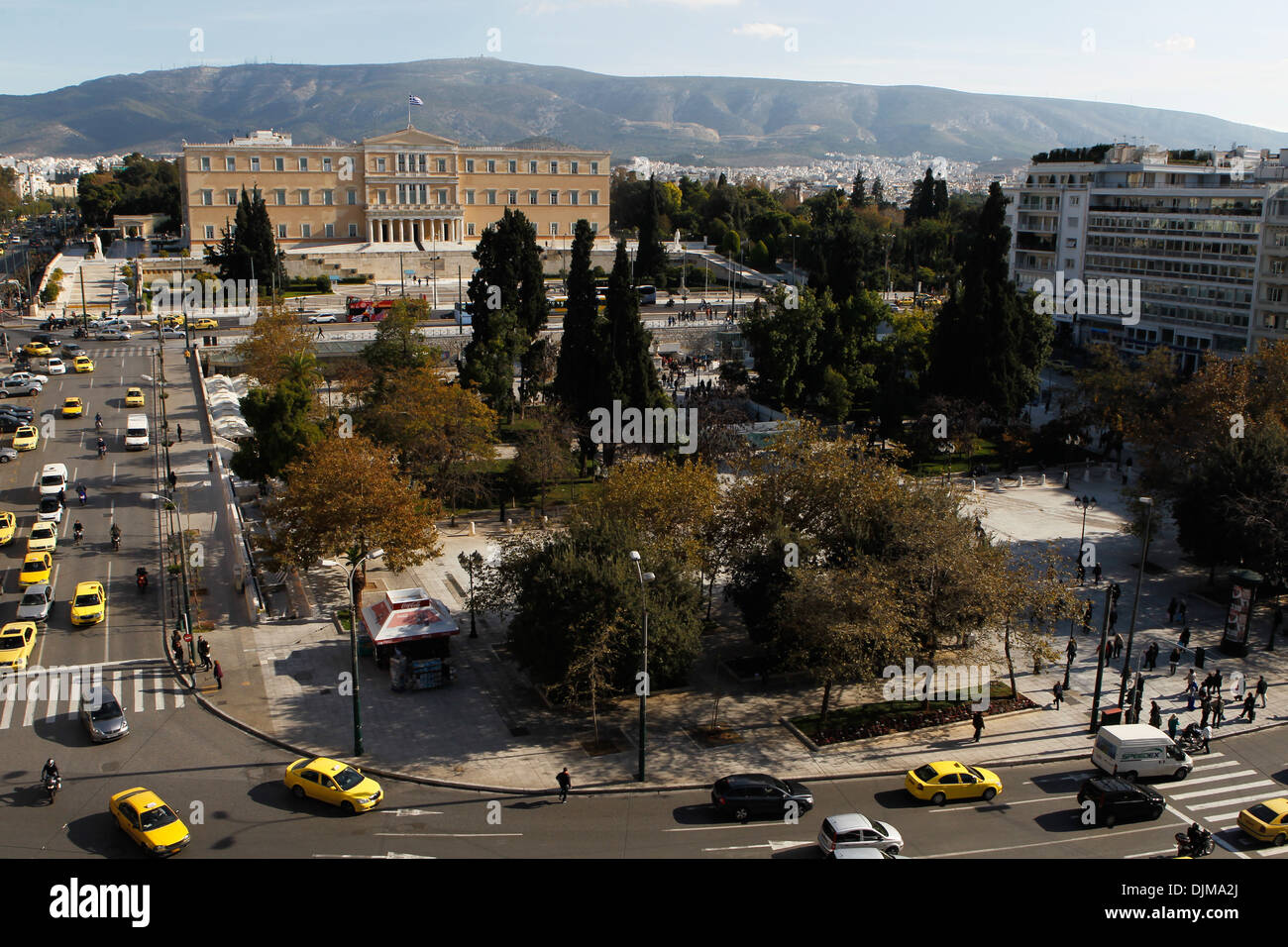 Syntagma square and the Parliament. The historic center of Athens from ...