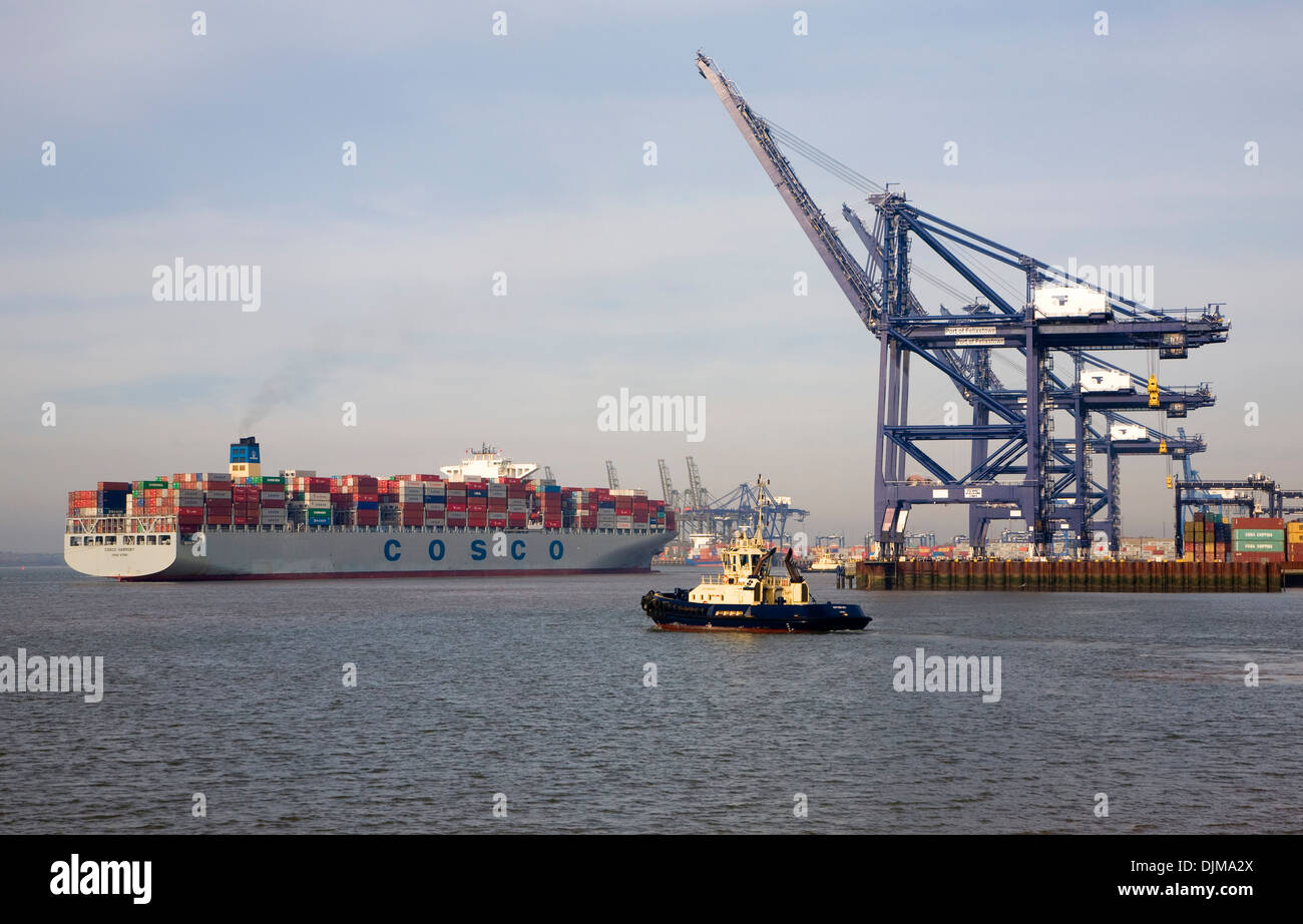 Cosco Harmony ship leaving Port of Felixstowe, Suffolk, England Stock ...