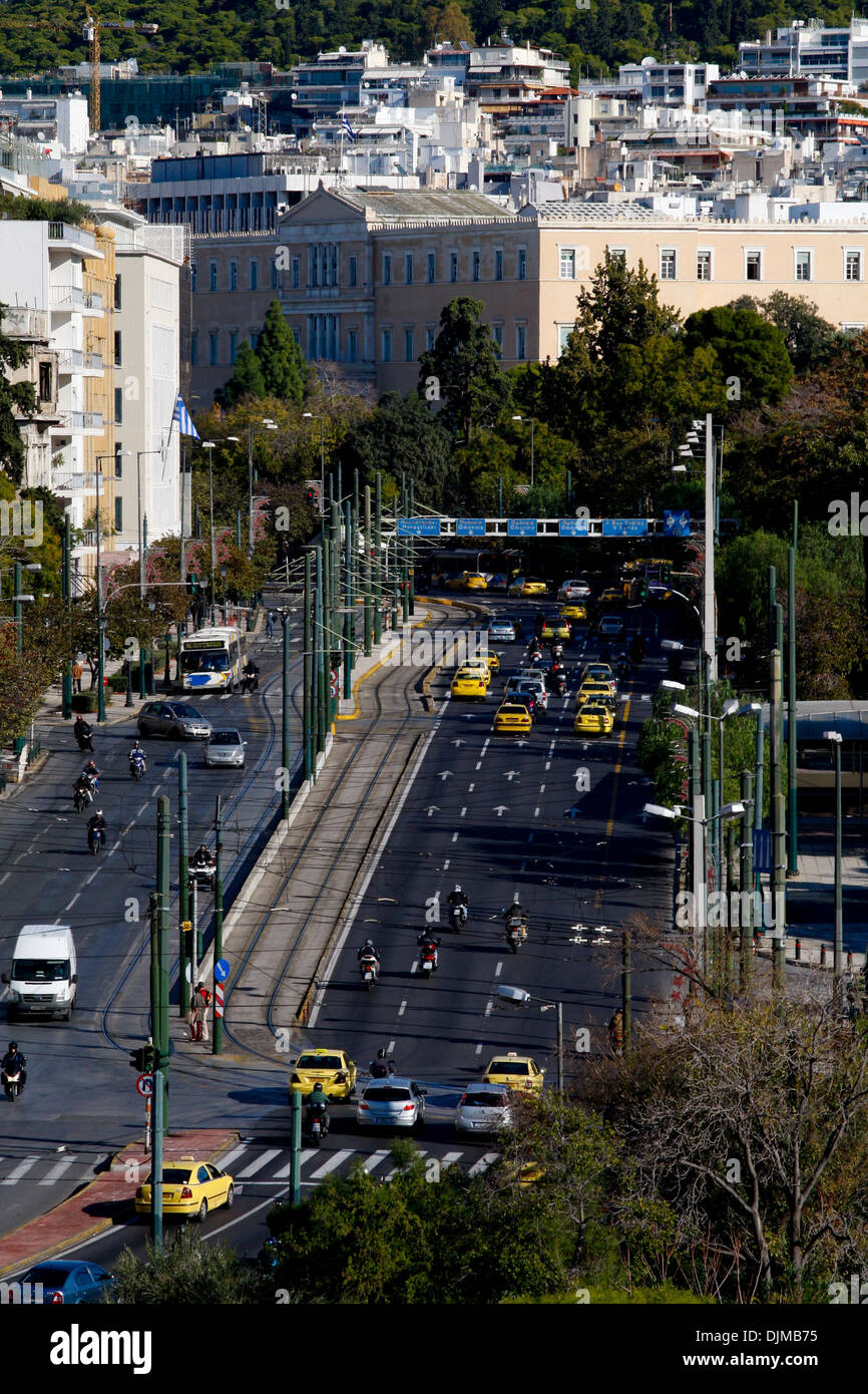 Streets of Athens. The historic center of Athens from Hotel rooftops ...