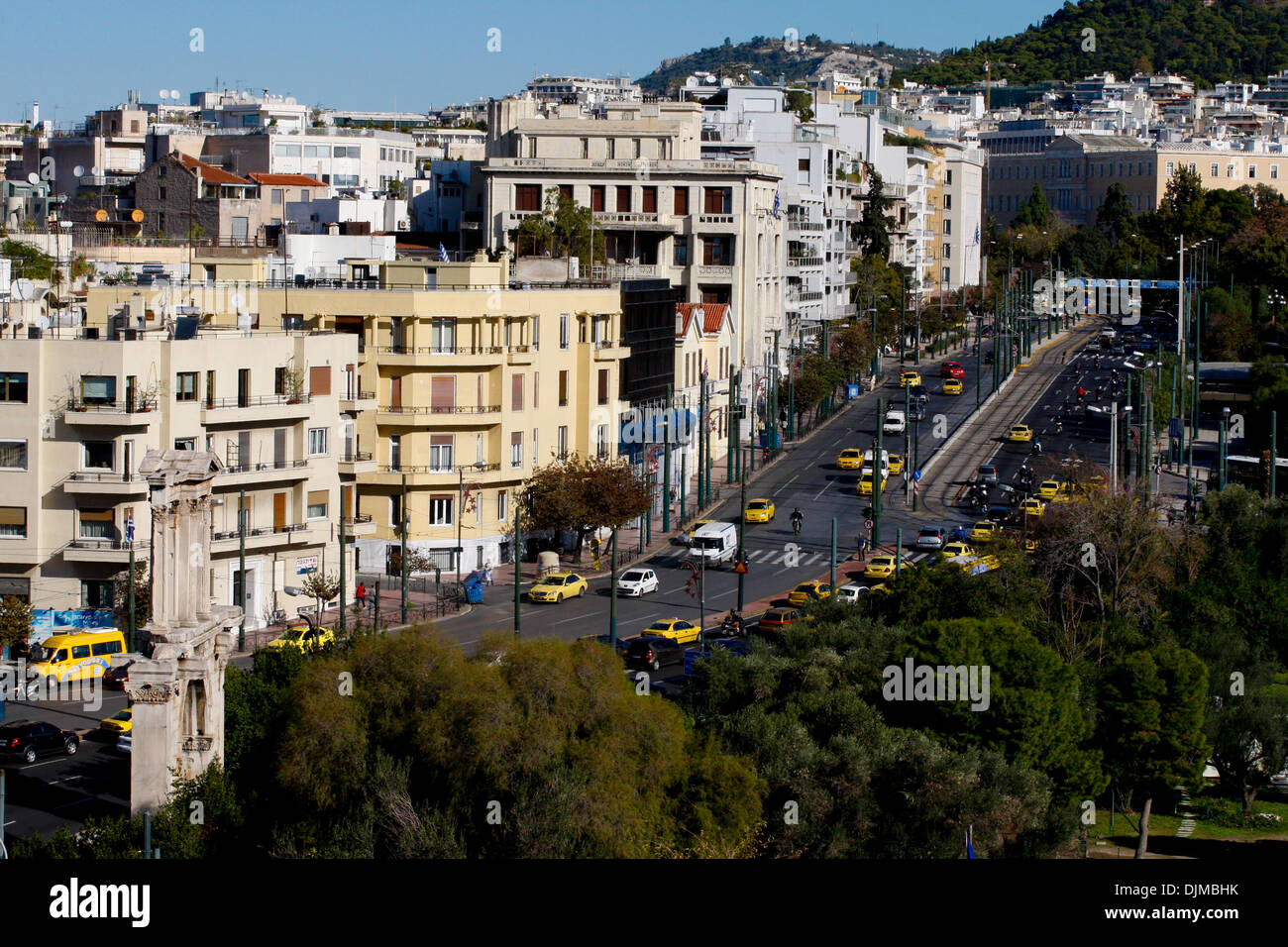 Streets of Athens. The historic center of Athens from Hotel rooftops ...