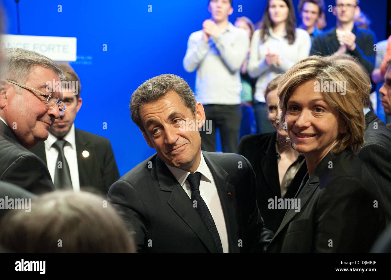 French President Nicolas Sarkozy addresses audience during a campaign ...