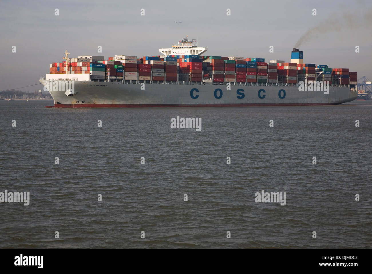 Cosco Harmony ship leaving Port of Felixstowe, Suffolk, England Stock ...