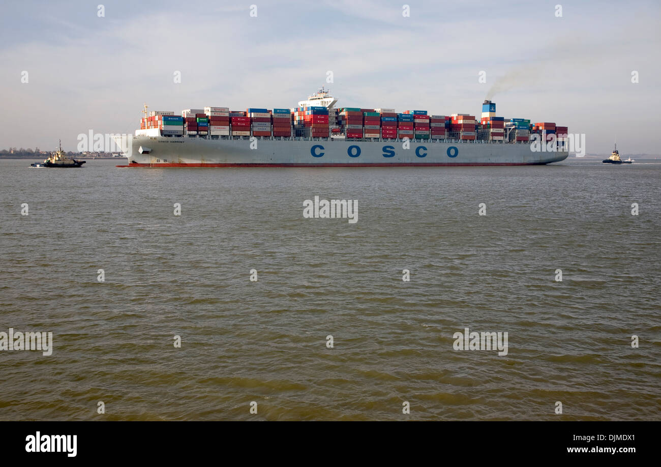 Cosco Harmony ship leaving Port of Felixstowe, Suffolk, England Stock ...