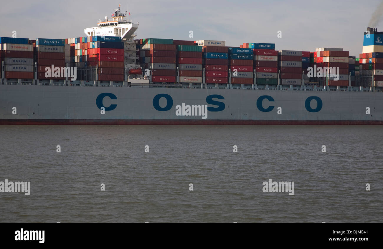 Cosco Harmony ship leaving Port of Felixstowe, Suffolk, England Stock ...