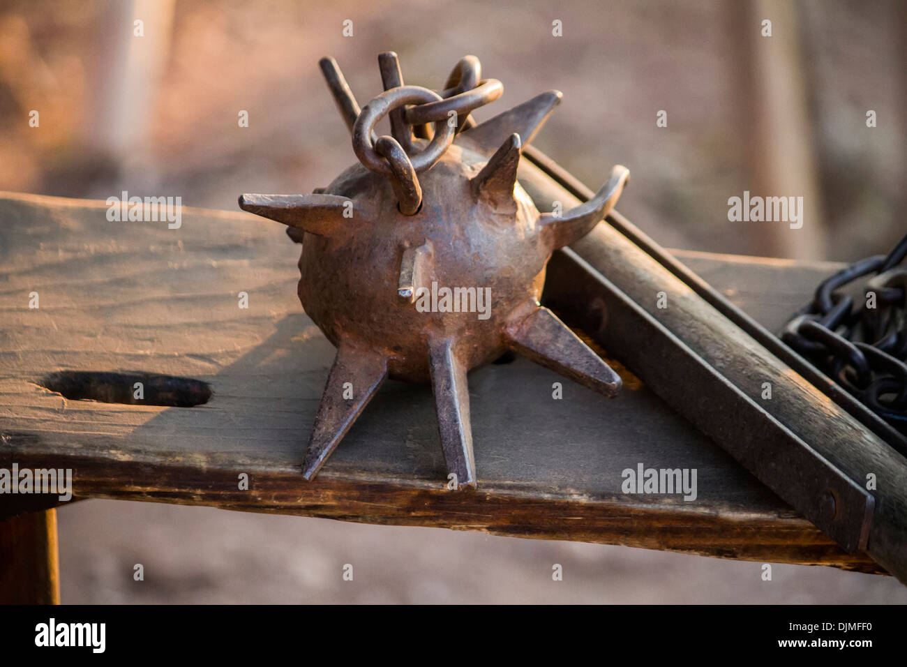 Close up view of a rusty Medieval Mace on a table Stock Photo - Alamy