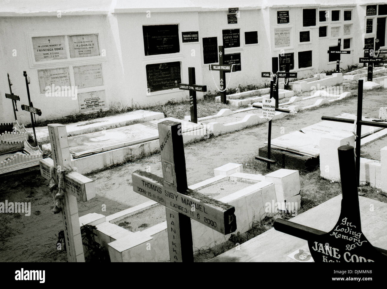 Cemetery on Vypin Island at Fort Kochi Cochin in Kerala in South India ...