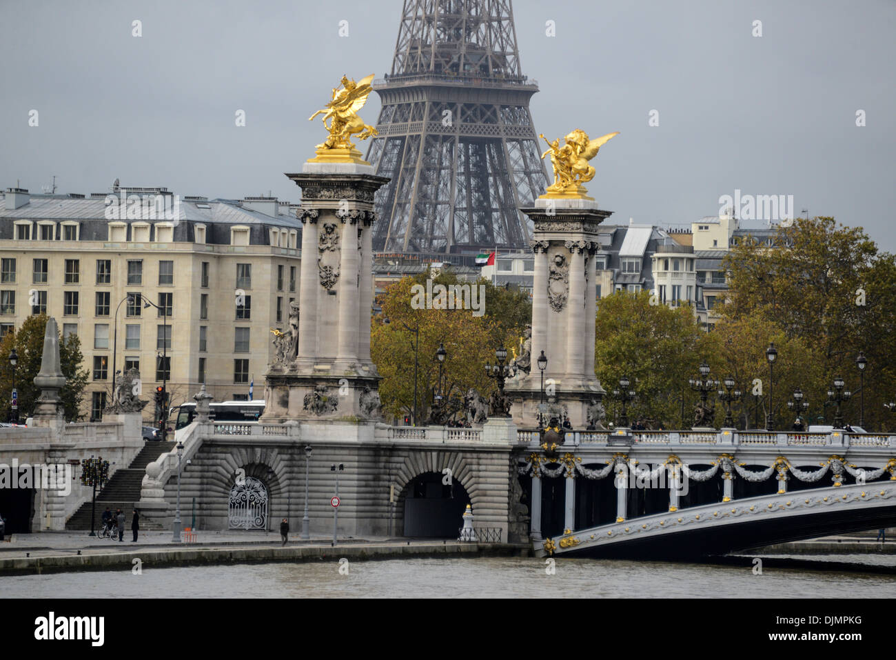 The bridge Pont Alexander III in the foreground with the Eiffel Tower ...