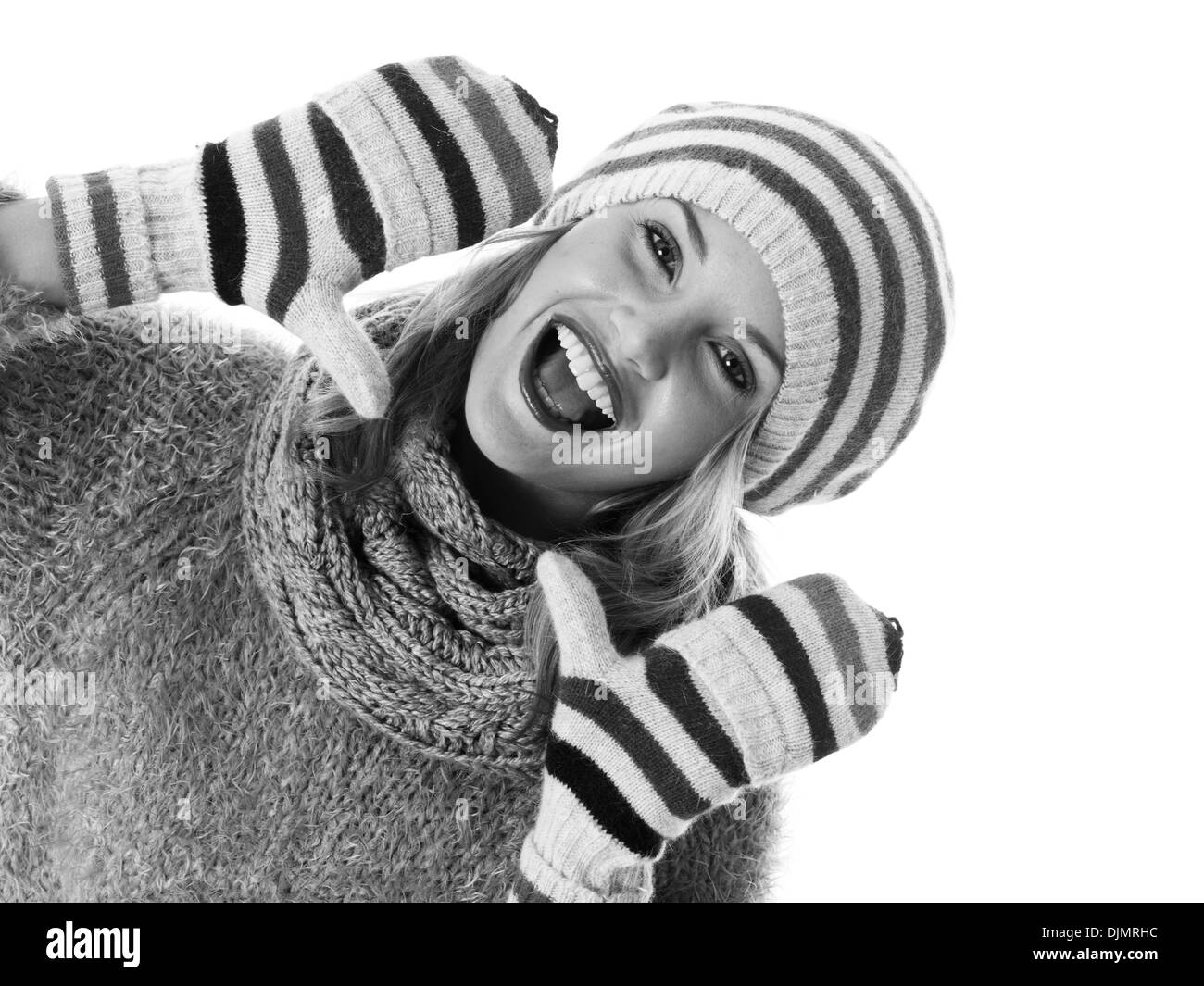 Model Released. Attractive Young Woman Wearing Woolen Hat and Gloves ...