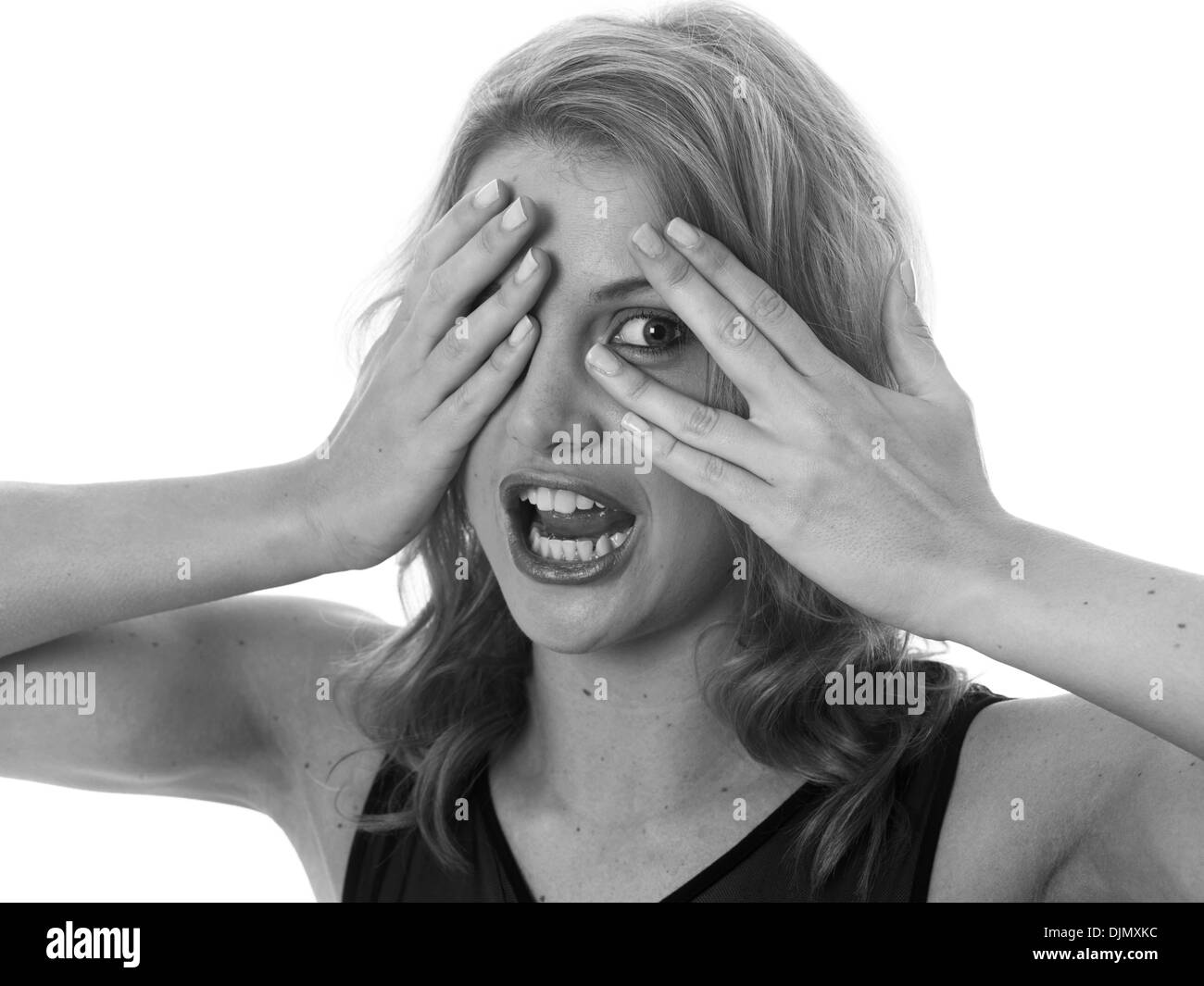 Frightened woman Black and White Stock Photos & Images - Alamy