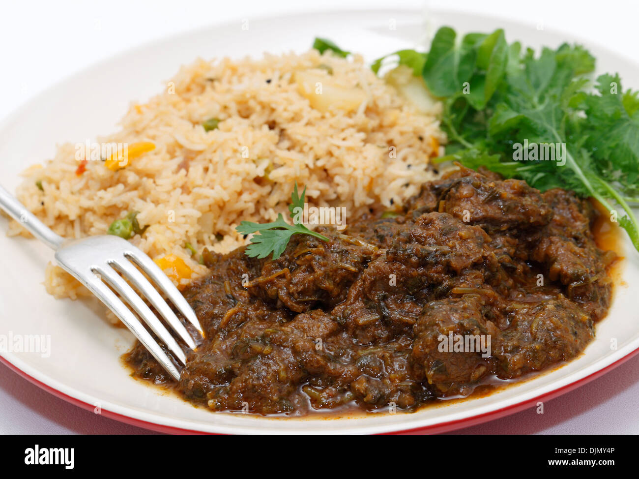 Methi gosht or fenugreek lamb, served with tomato (thakkali) biryani ...