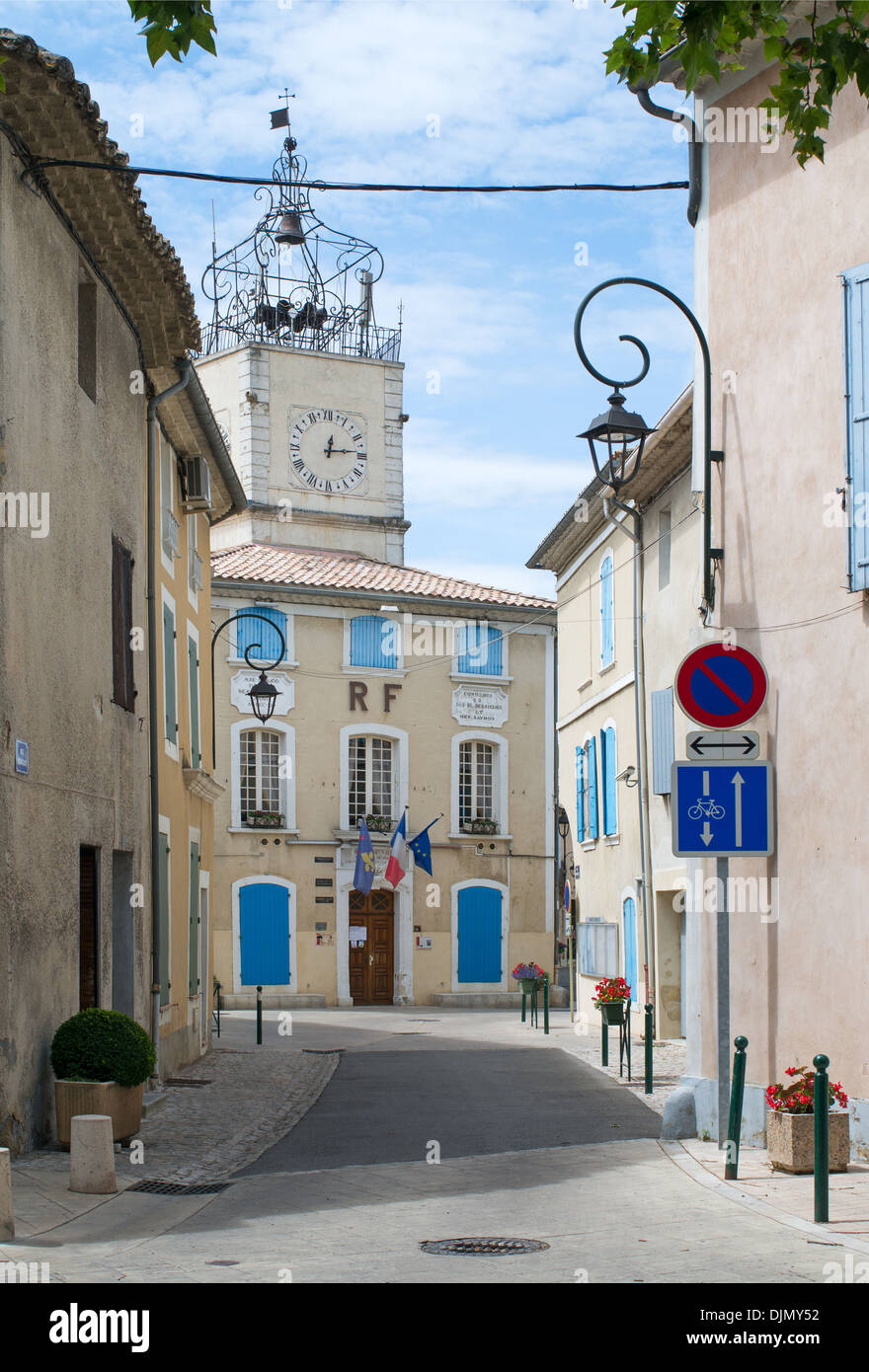 Town hall with clock and bell tower Caderousse, southeastern France ...