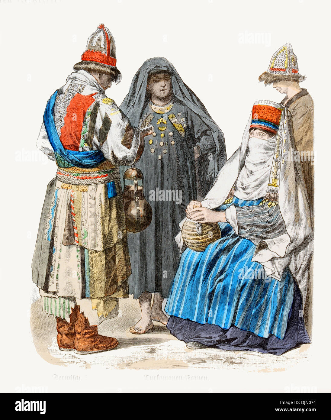 19th century XIX 1800s Turkoman women with a Muslim Dervish man Stock ...
