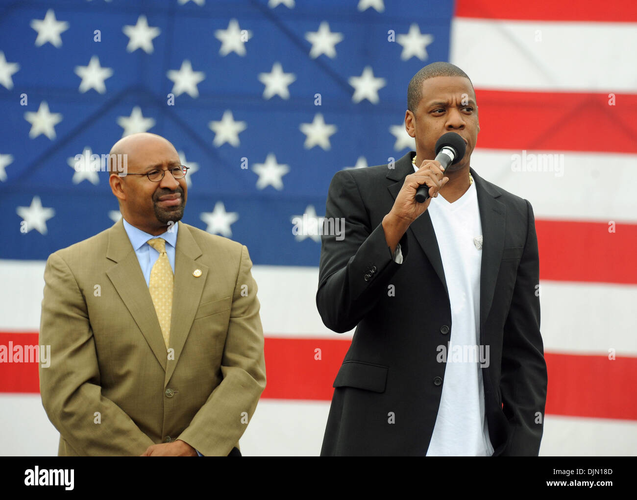 Philadelphia Mayor Michael Nutter and Jay-Z Press conference on steps ...