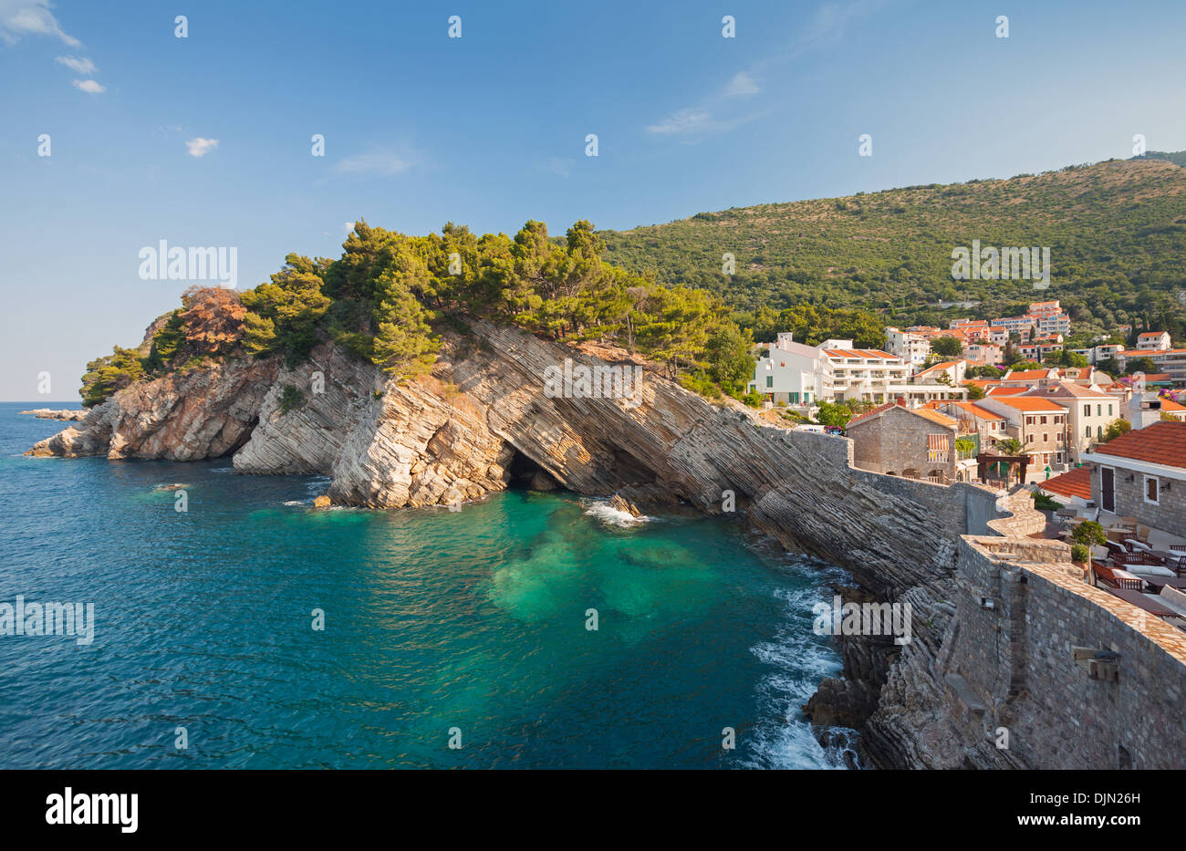 Adriatic sea, coastal landscape. Petrovac town, Montenegro Stock Photo ...