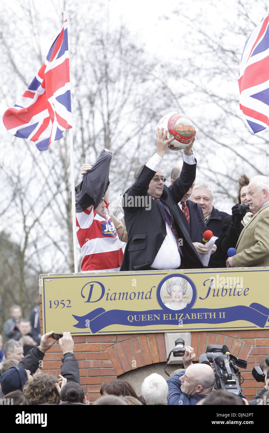 traditional Shrovetide football match at Ashbourne Derbyshire UK played ...