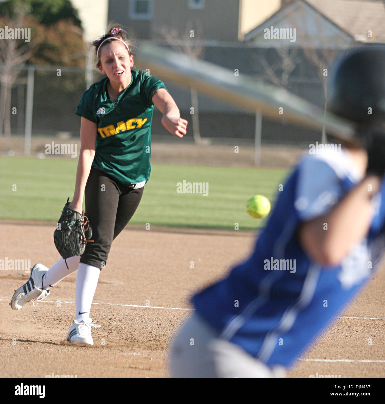 Tracy High School softball pitcher, Morgan Hayes delivers a pitch ...