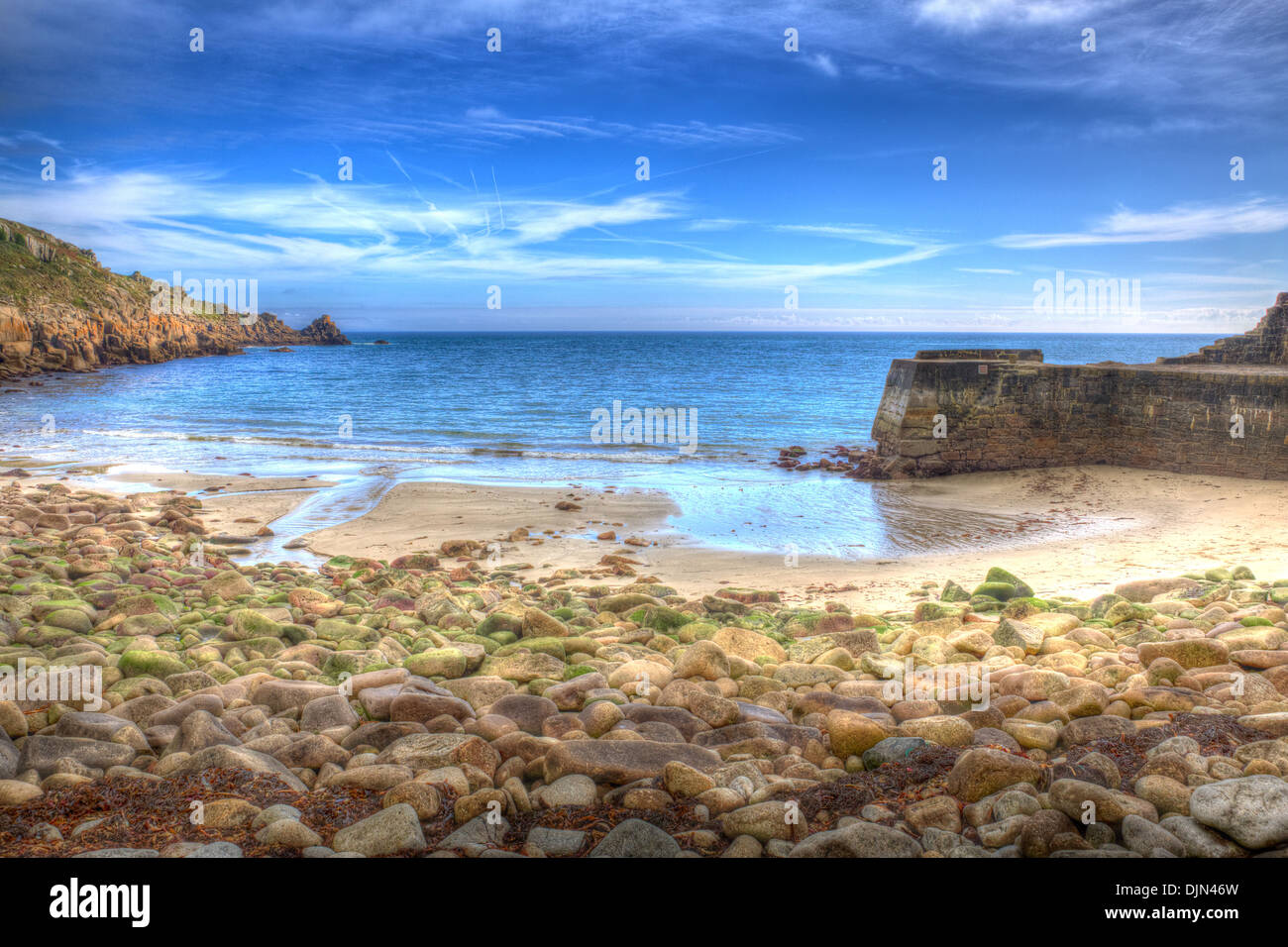 Lamorna beach and cove Cornwall England UK in HDR on the Penwith ...