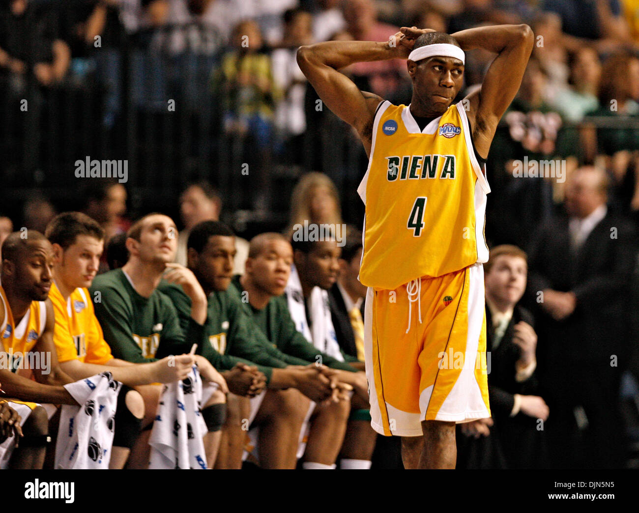 Mar 23, 2008 - Tampa, Florida, USA - Siena guard Tay Fisher (4) reacts ...