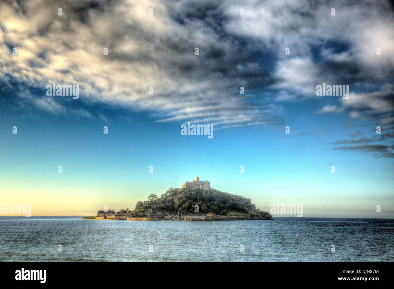 Medieval castle on island St Michaels Mount Cornwall England with vivid ...