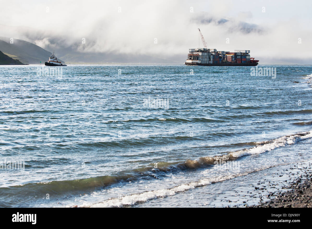 A Tug And Barge Heading Through Isanotski Strait, False Pass, Alaska ...