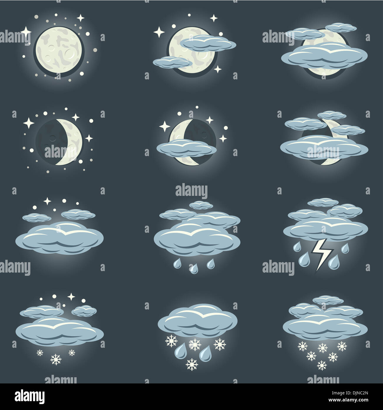 A collection of icons that show night weather Stock Photo - Alamy