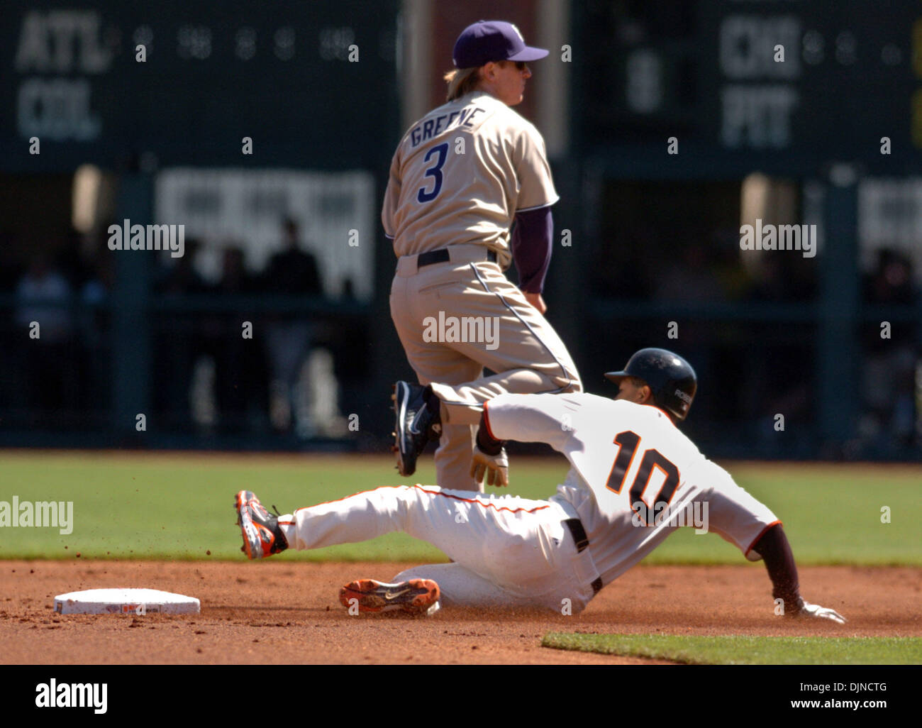 Giants Dave Roberts is out at second during a double play as Padres ...