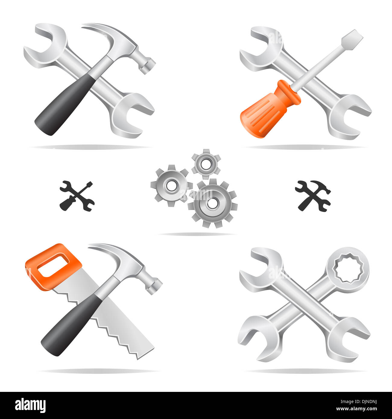 The tools icon set cross with each other isolated on a white background ...
