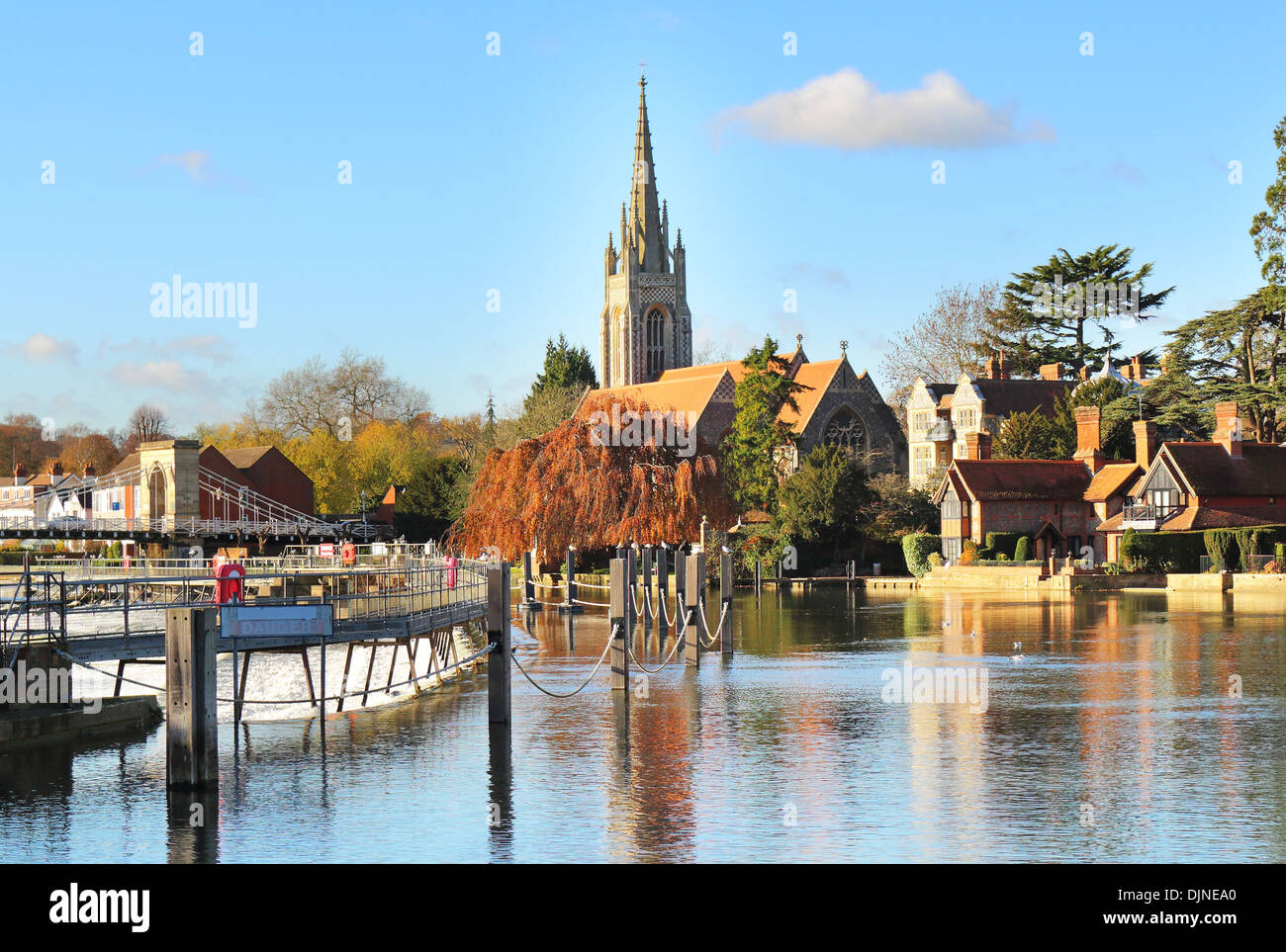 The River Thames at Marlow with Bridge, Weir and church Stock Photo - Alamy