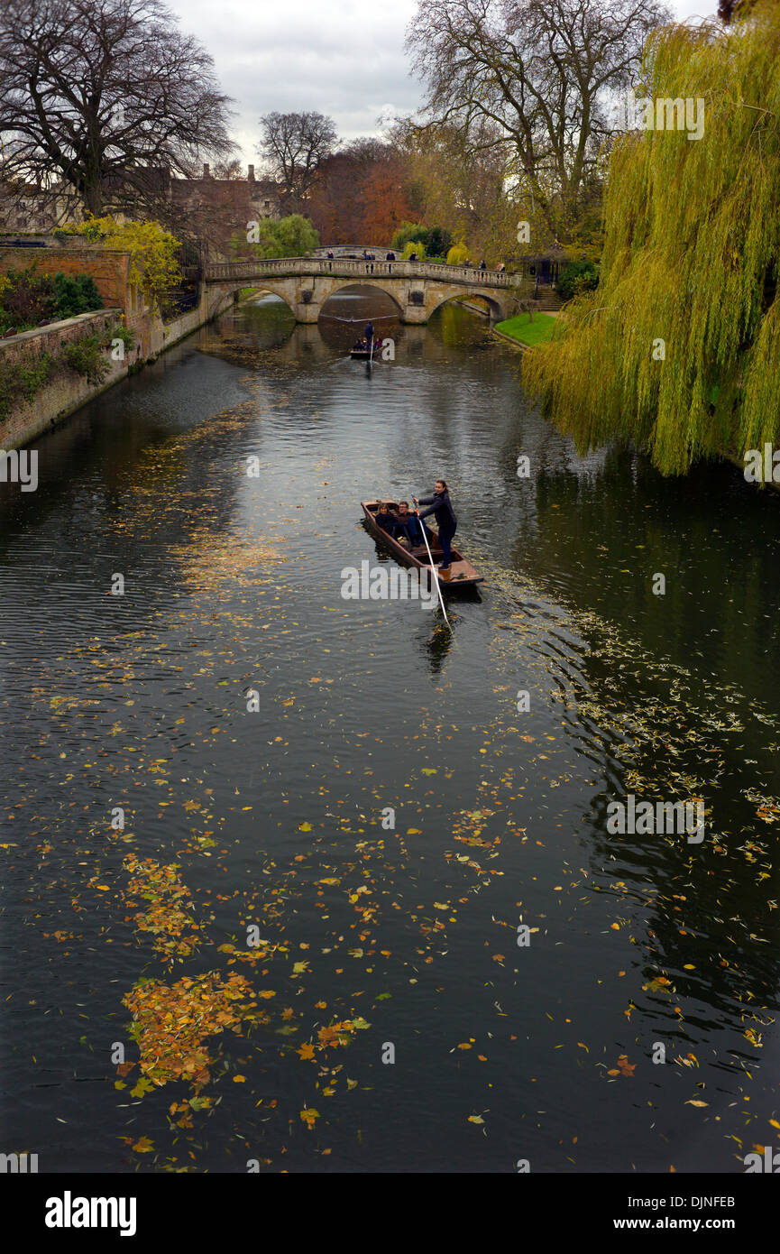 Cambridge Autumn Colours. Punting on the River Cam towards Clare Bridge ...