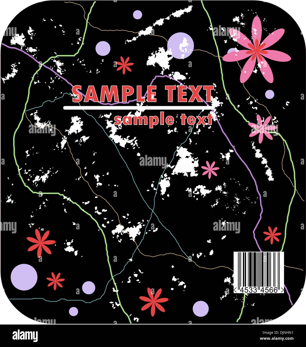 floral grunge sample text frame with lines at background and barcode ...