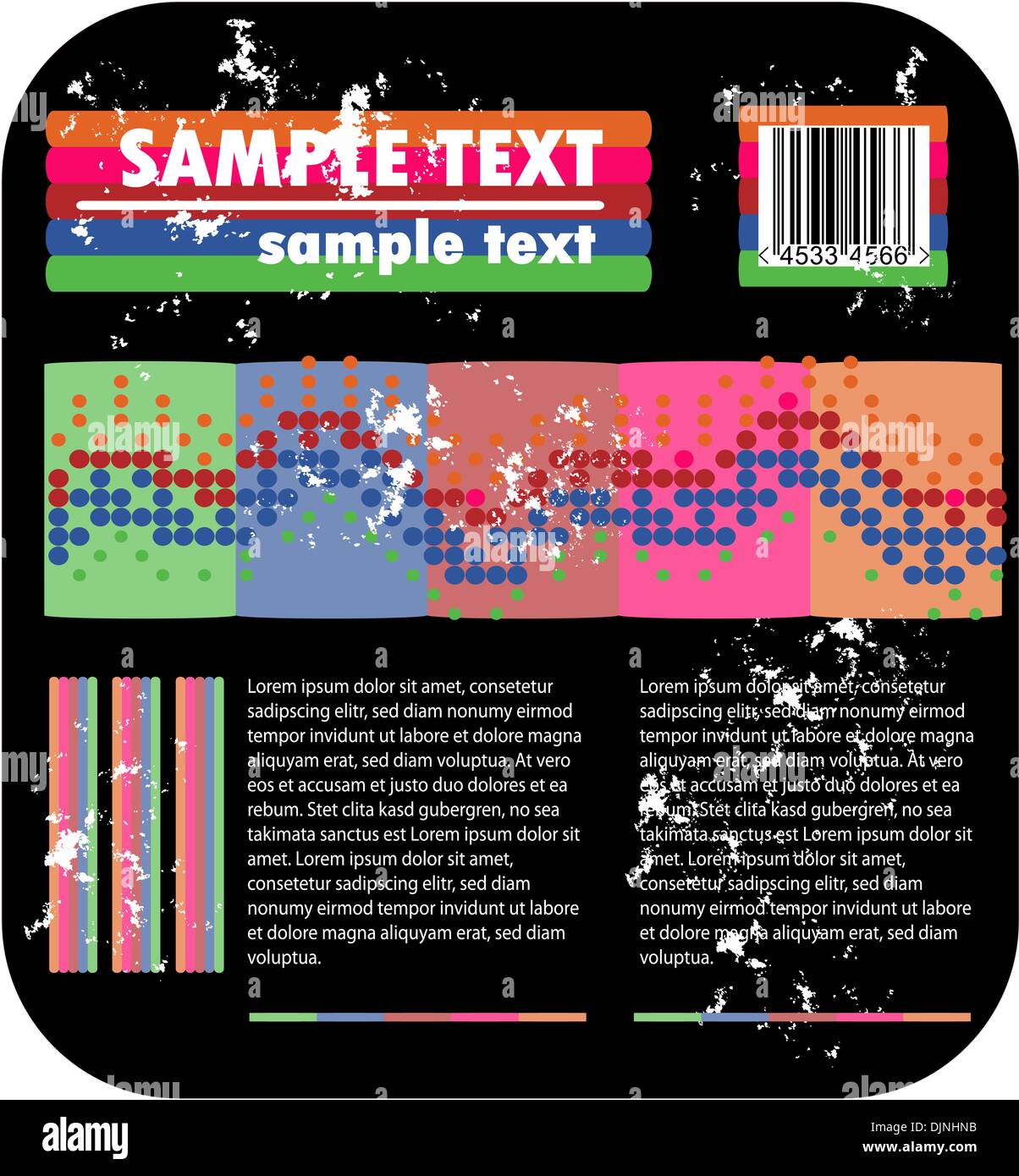 psychedelic grunge text frame with lines at background and barcode ...