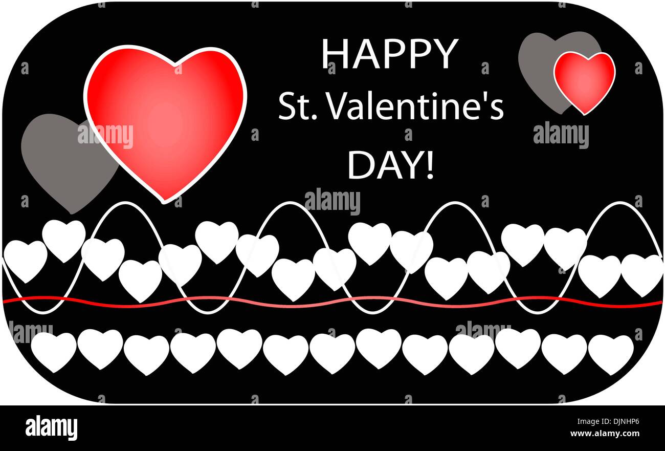 black-white and red valentines card design of hearts, lines and text ...