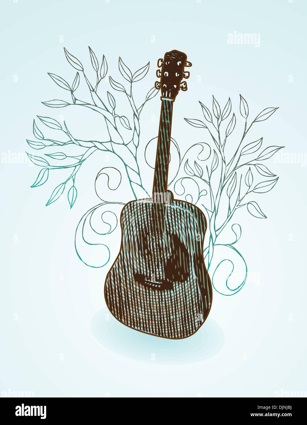 Linework guitar with hand drawn tree elements Stock Vector Image & Art ...