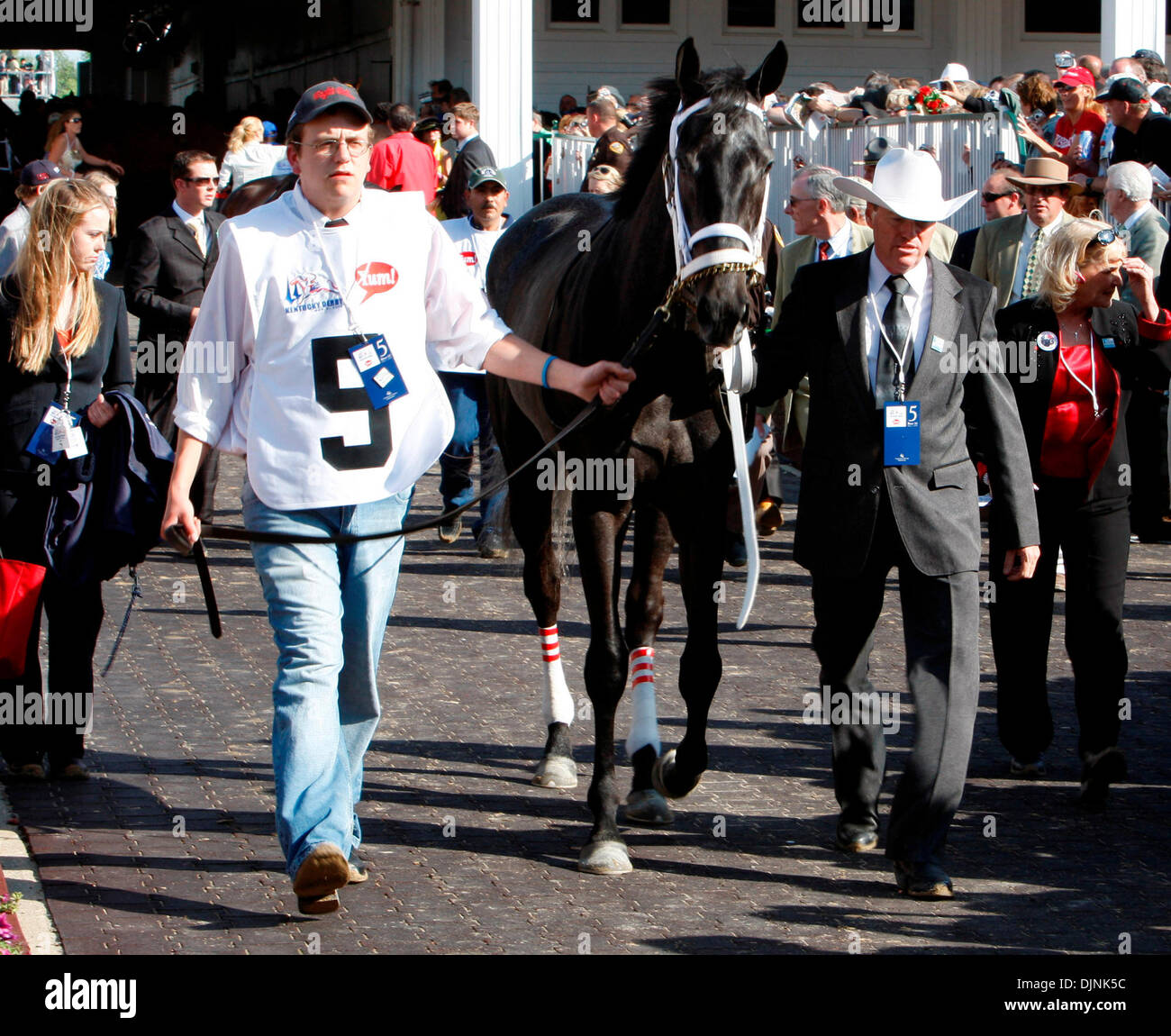 Eight Belles is led into the paddock prior to the running of the 134th ...