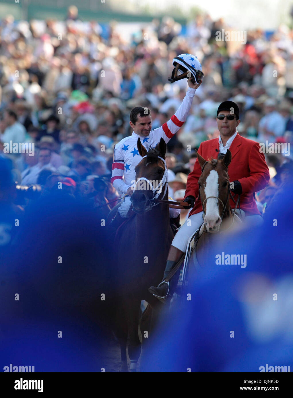 Kent Desormeaux aboard Big Brown waved his helmet as he headed to the ...