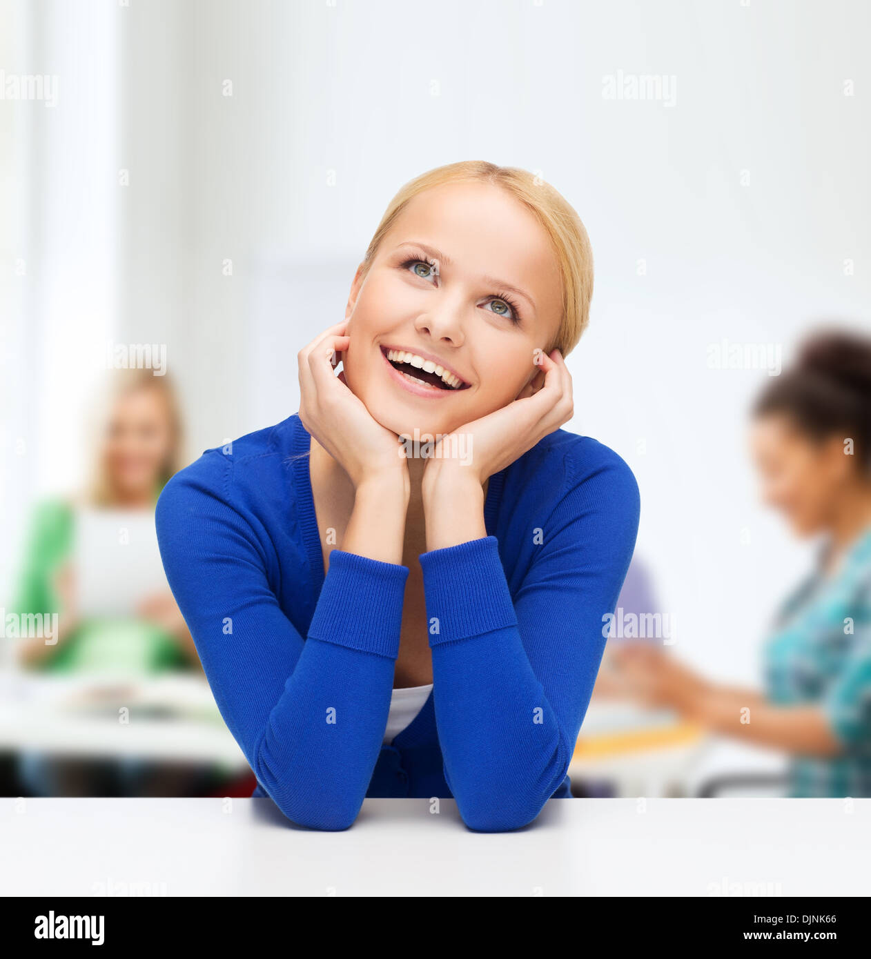 happy woman dreaming and laughing Stock Photo - Alamy