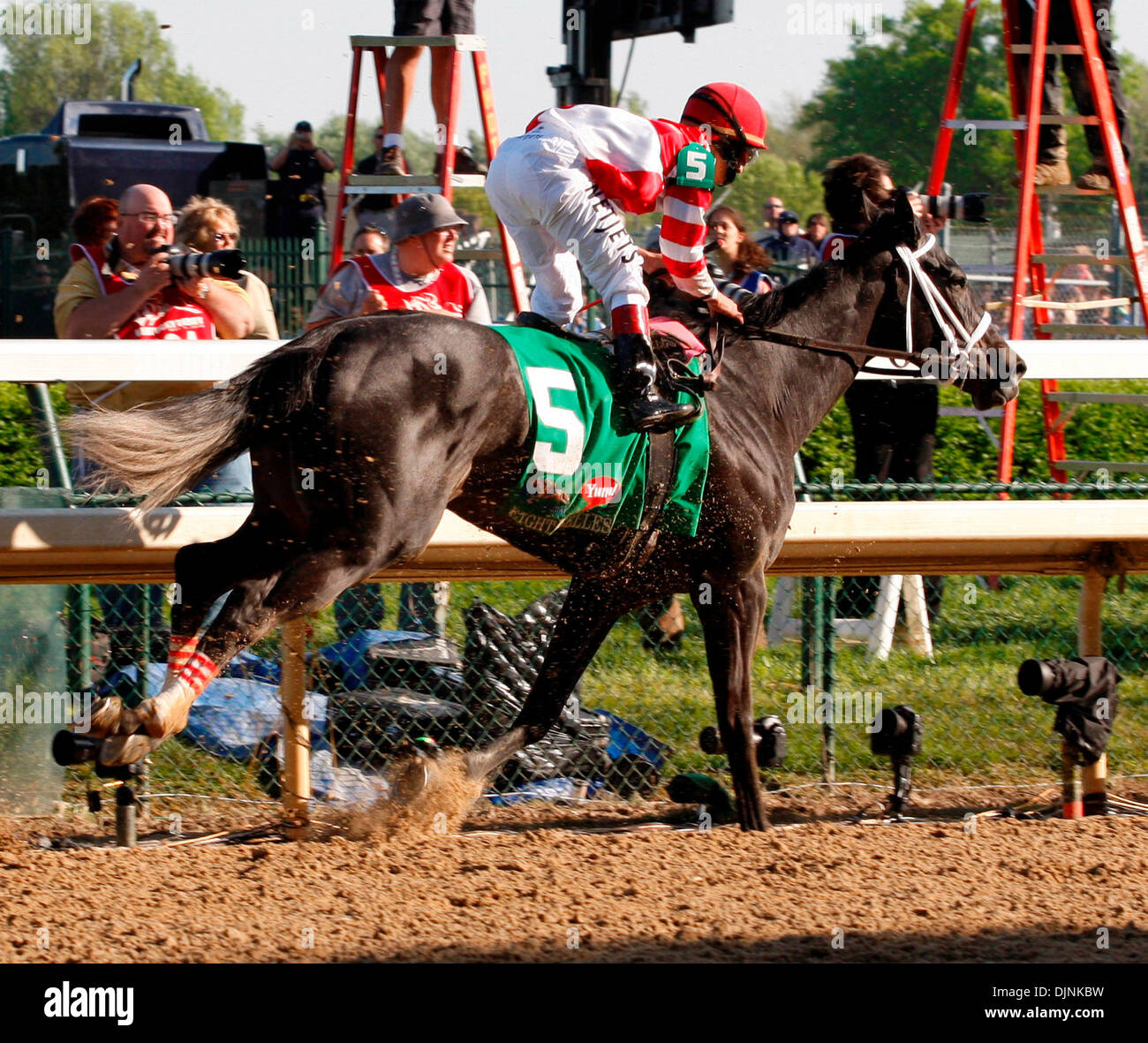Eight Belles #5 with Gabriel Saez up crossed the finish line in second ...