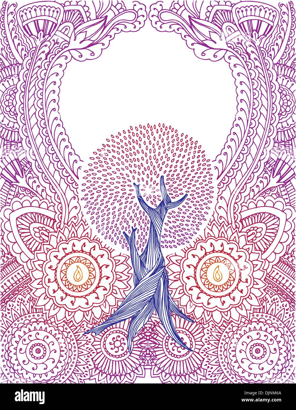 Ornate henna pattern with hand drawn tree Stock Vector Image & Art - Alamy