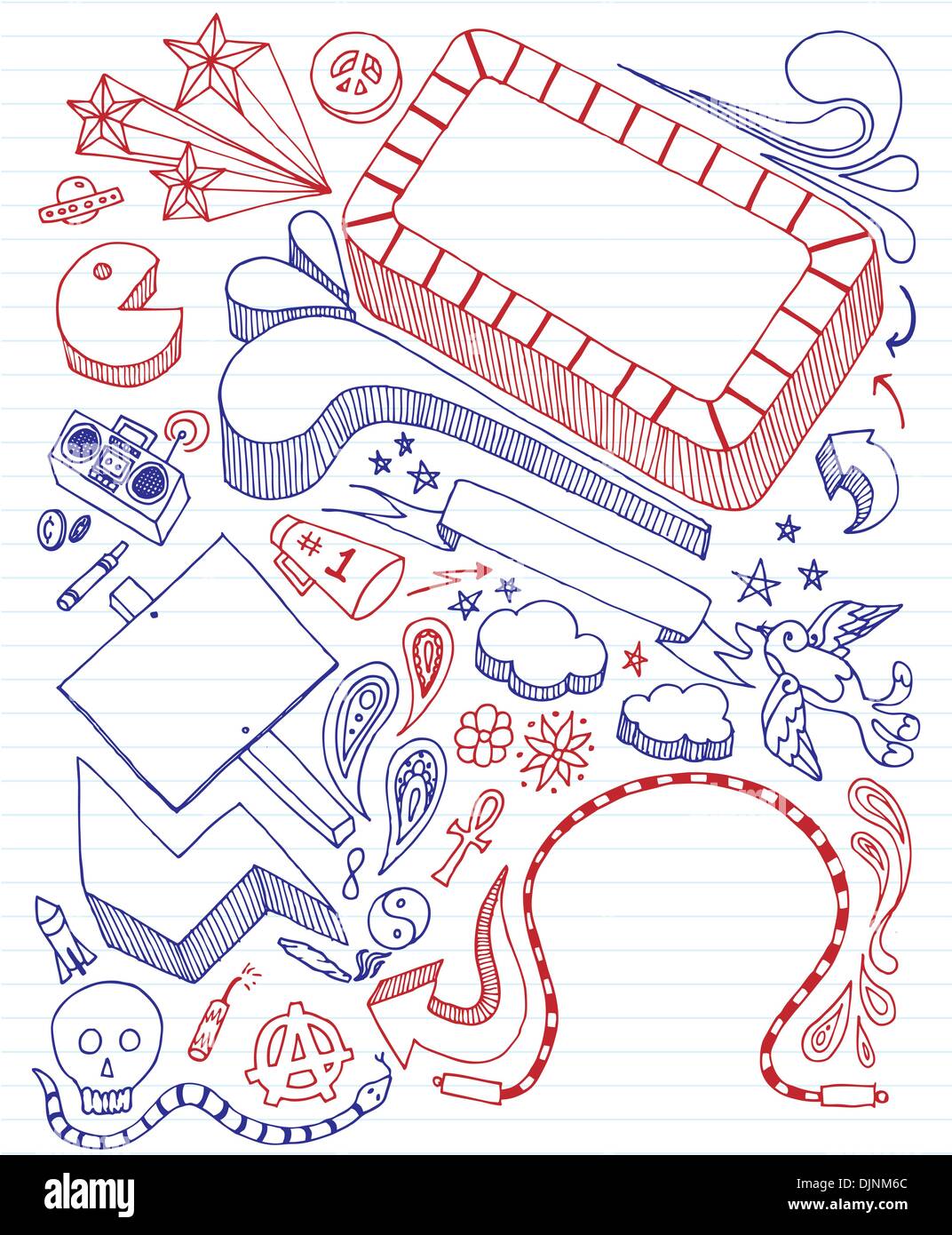 Collection of hand drawn doodles on lined paper Stock Vector Image ...