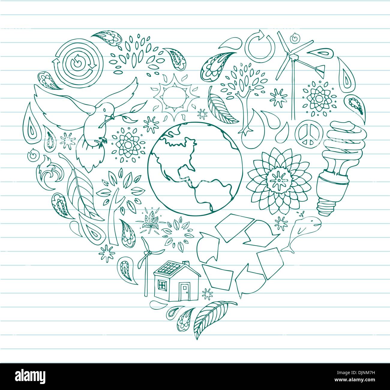 Selection of eco friendly doodles in heart shape Stock Vector Image ...